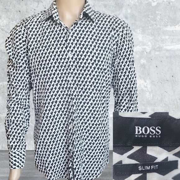 Hugo Boss | Shirts | Hugo Boss Shirt Mens Large 5 Black White Slim Fit ...